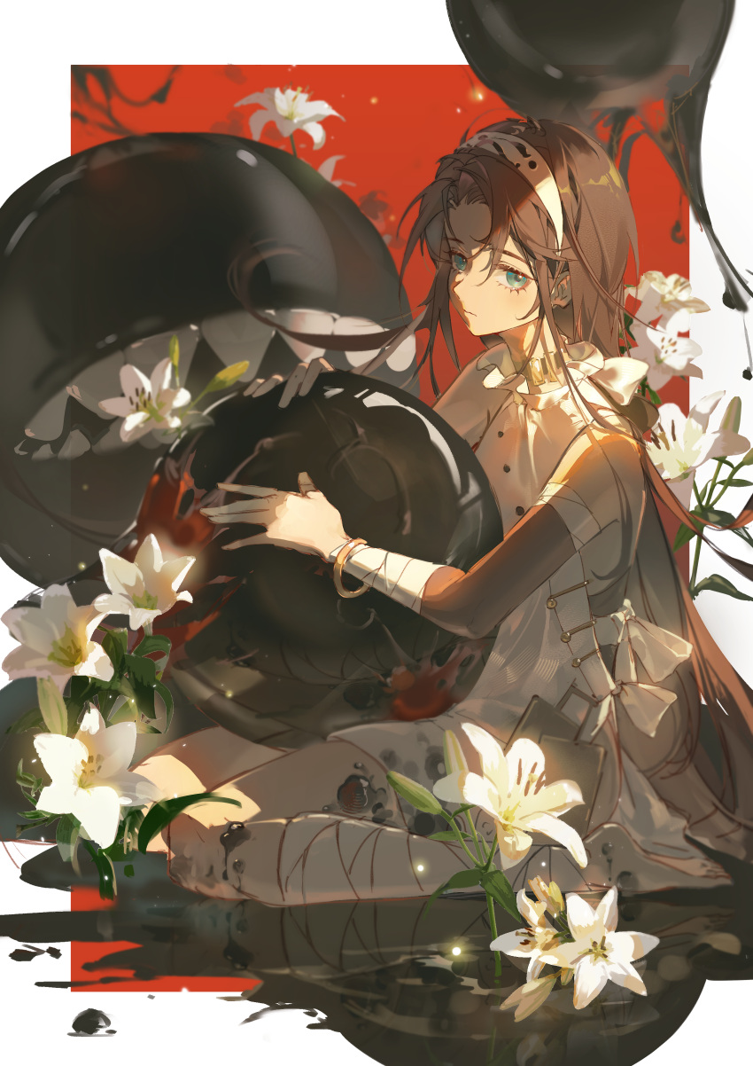 Safebooru - 1girl absurdres aqua eyes bandaged arm bandaged leg bandages bare shoulders barefoot ...