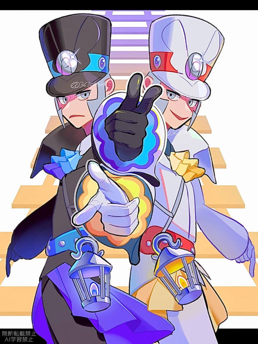 Safebooru - 2boys 361 (kyuu yagami) ascot black border black gloves ...