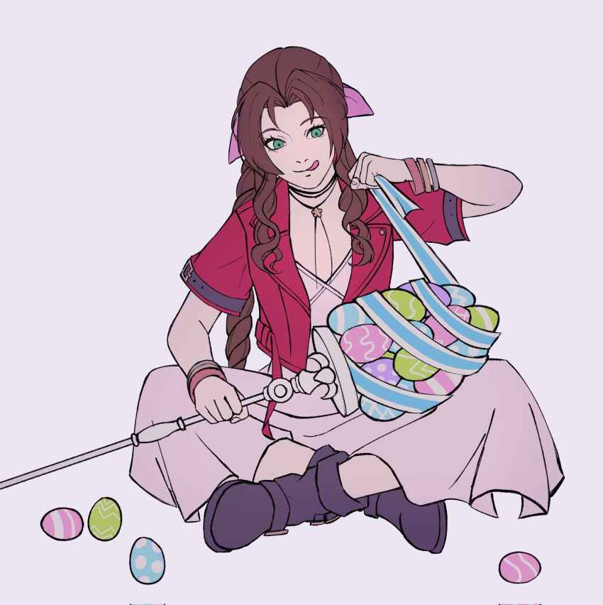 Safebooru - 1girl aerith gainsborough aerith gainsborough (classic coney) bangle blue ribbon ...