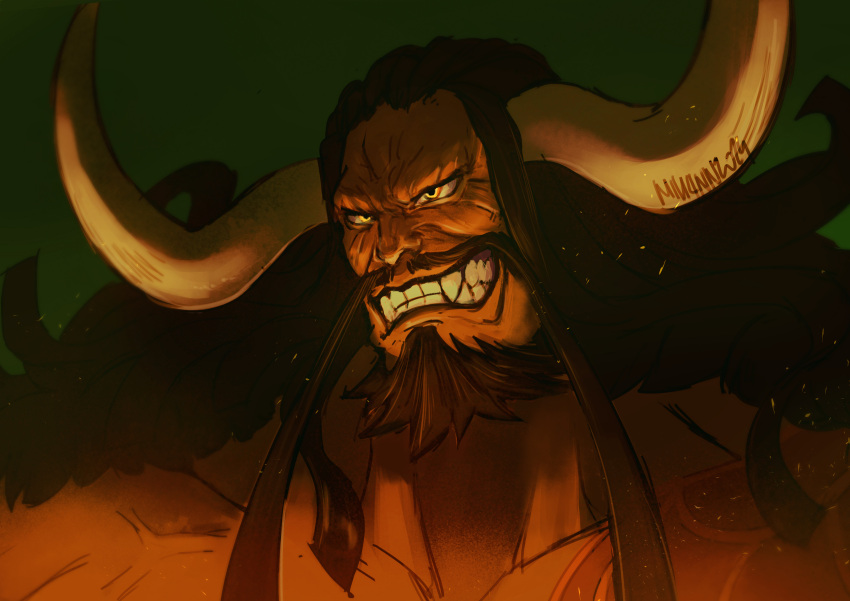 Safebooru - 1boy absurdres artist name beard black hair clenched teeth ...