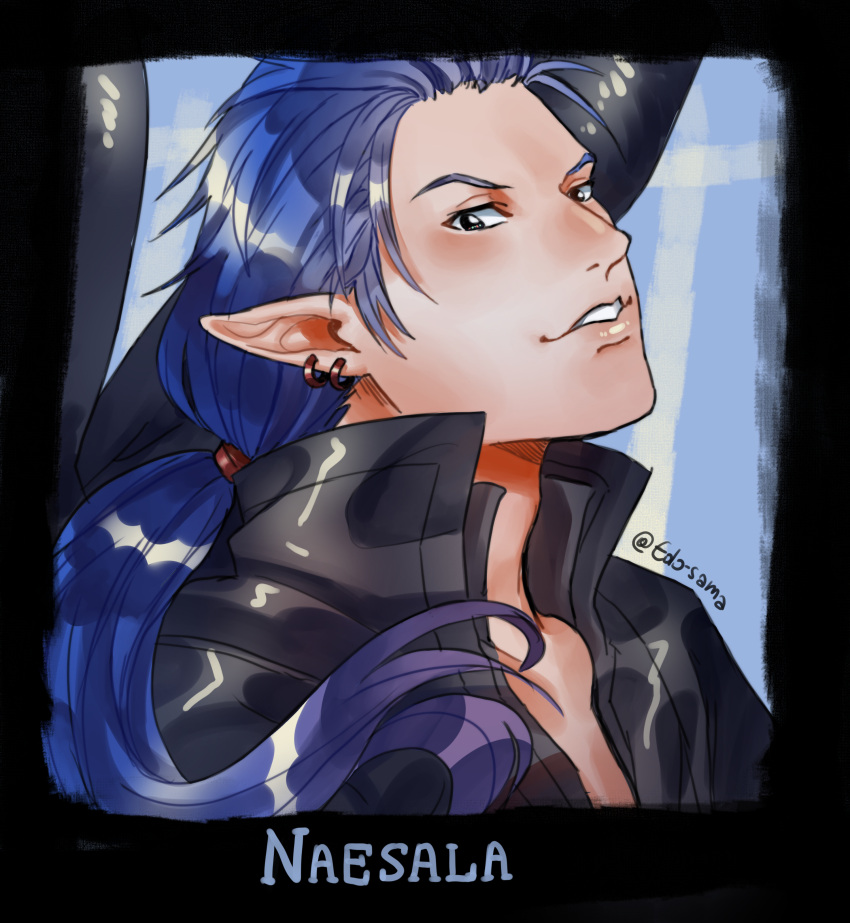 Safebooru - 1boy absurdres black border black wings blue hair border ...