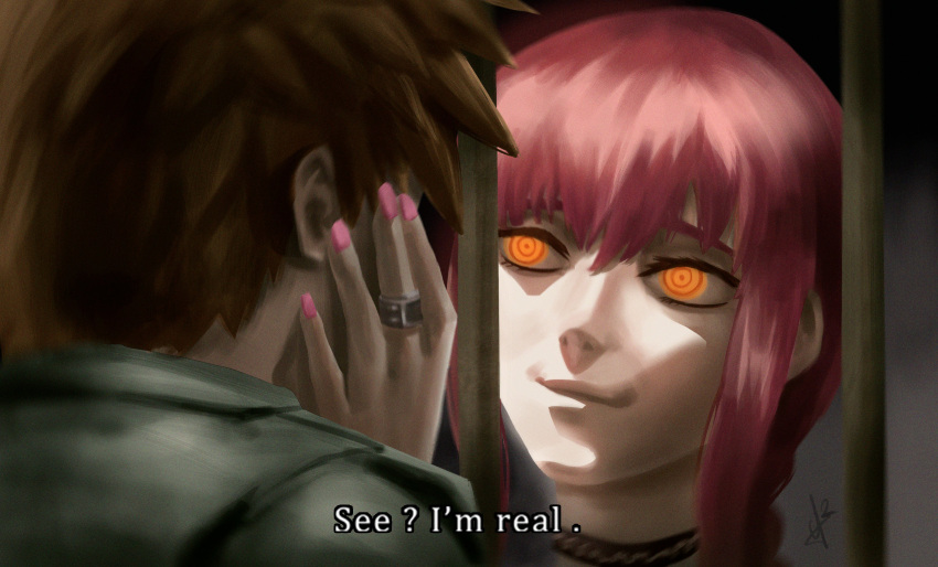 Safebooru - 1boy 1girl absurdres alpharecdyt brown hair chainsaw man denji (chainsaw man) green ...