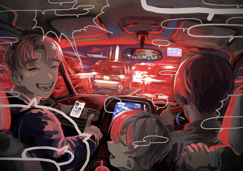 Safebooru - 3boys absurdres blush car car interior driving fangs ...