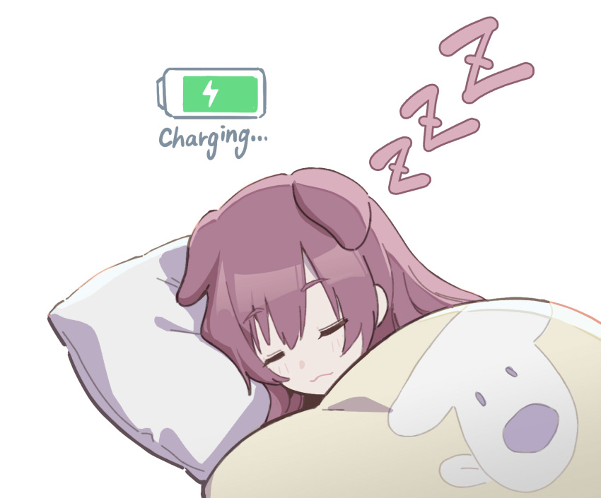 Safebooru - 1girl :3 animal ears battery indicator bed sheet brown hair closed eyes commentary ...