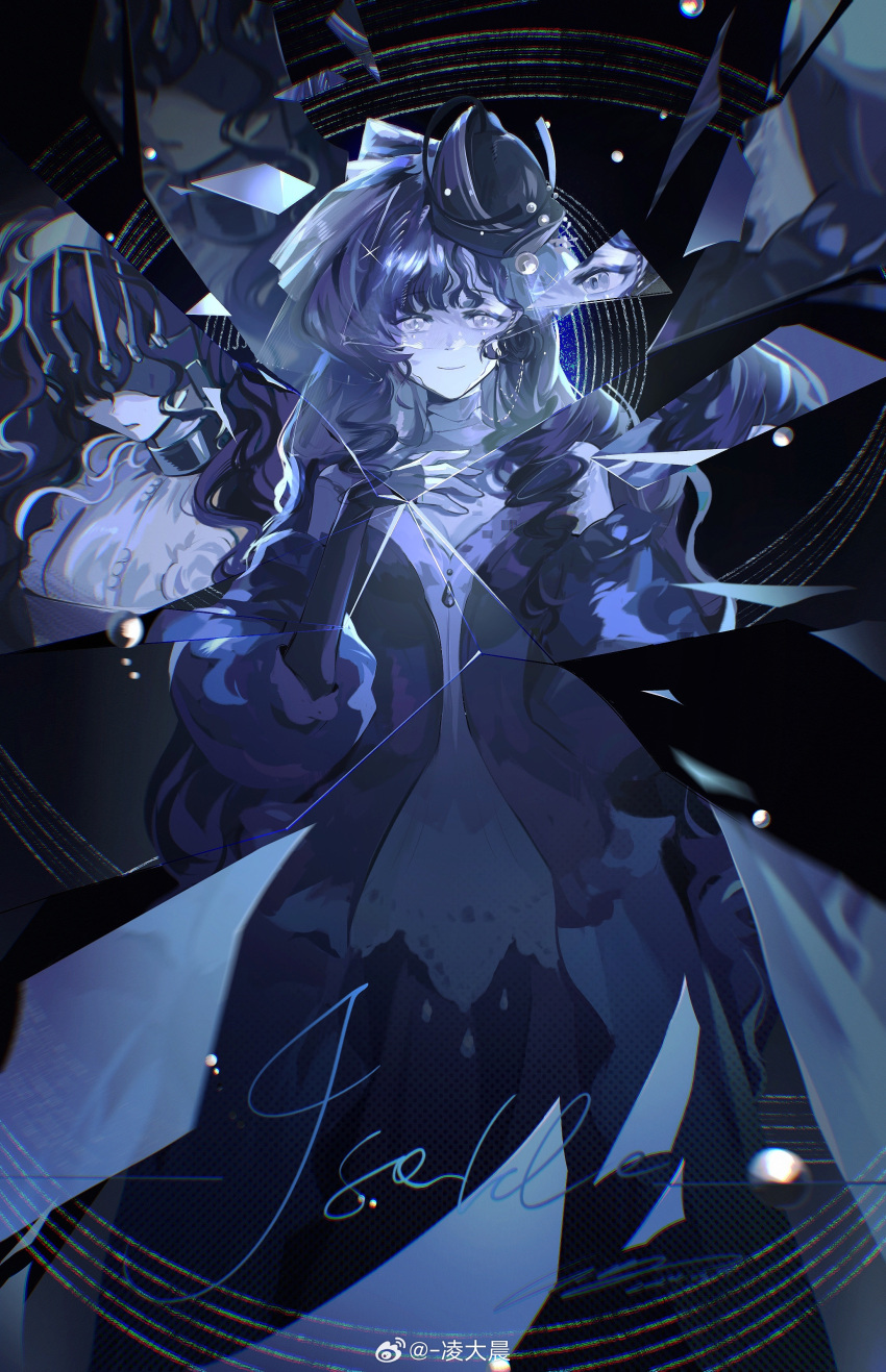 Safebooru - 1girl absurdres black background black hair black hat ...