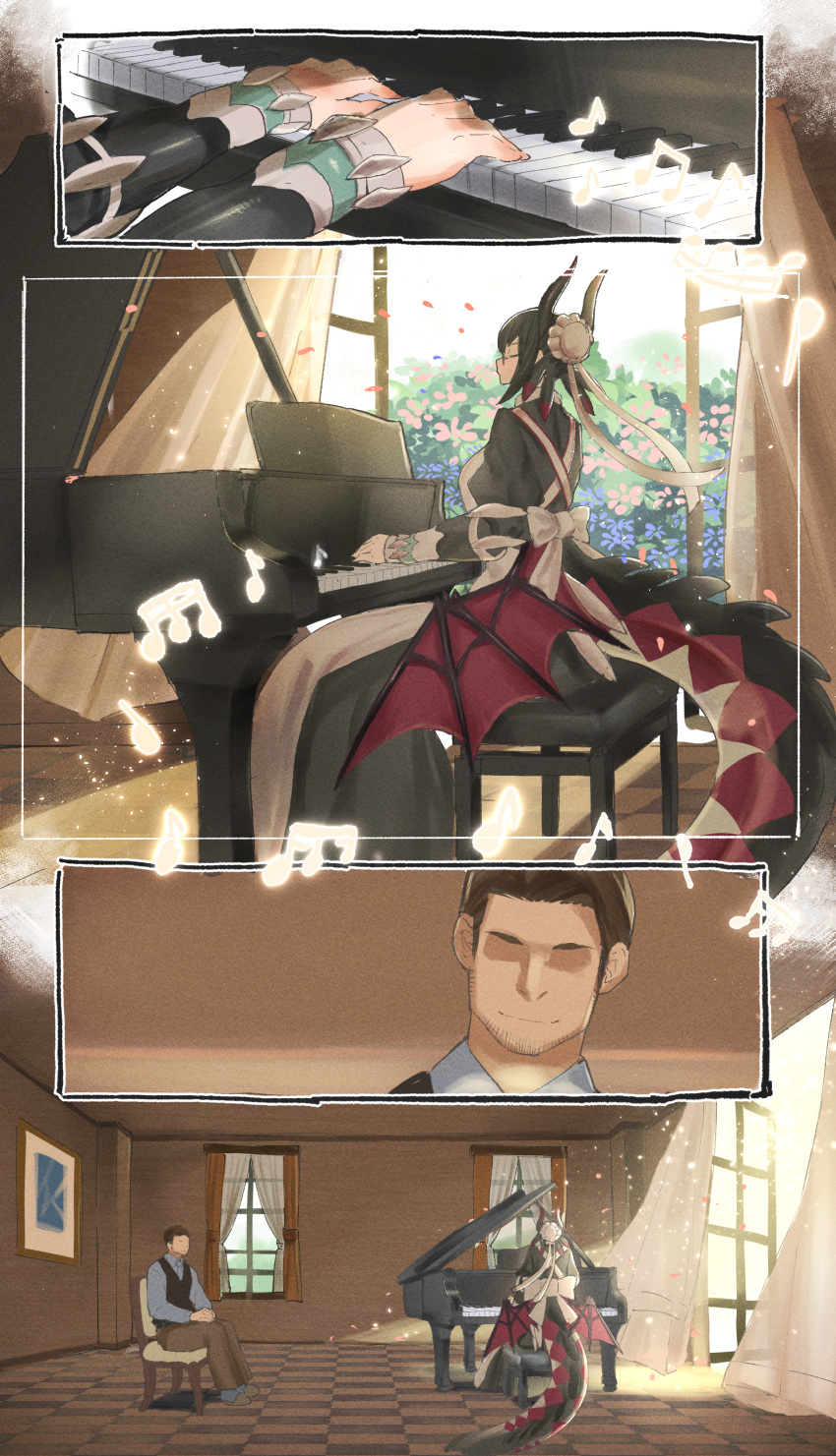 Safebooru - absurdres black hair blush closed eyes dougaku (passionpit777) dragon girl dragon ...