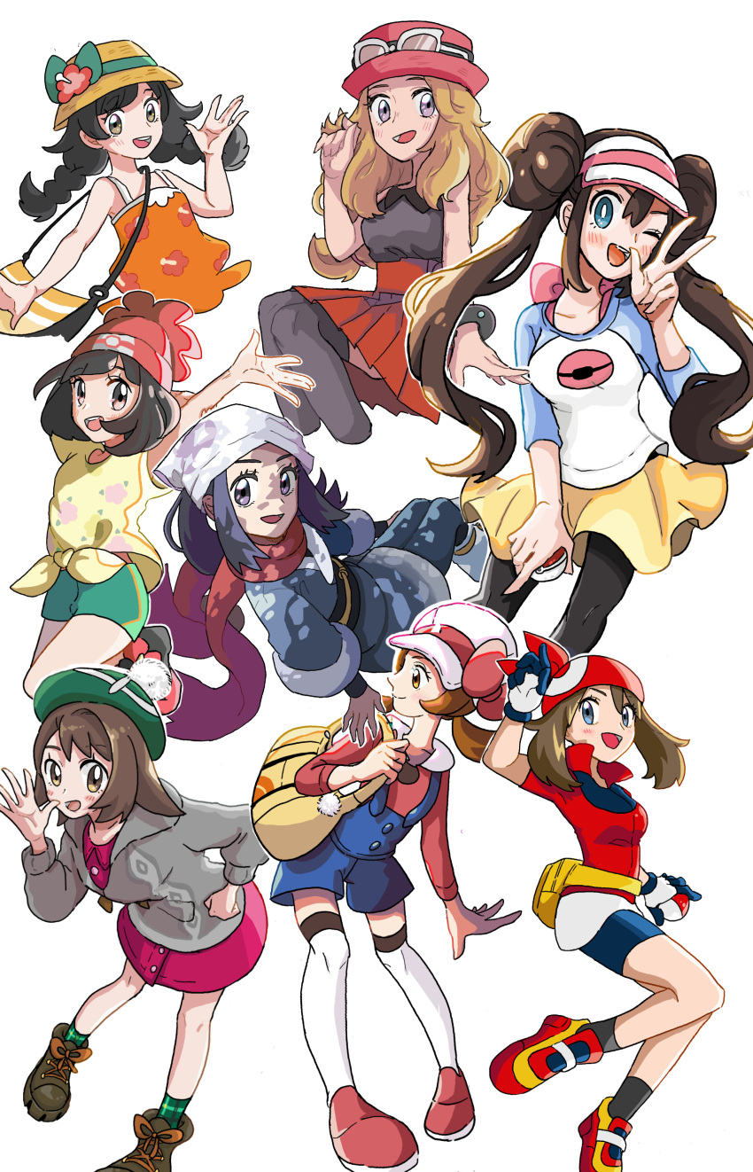 Safebooru - 6+girls absurdres akari (pokemon) bag blue hair blush bow braid breasts bright ...