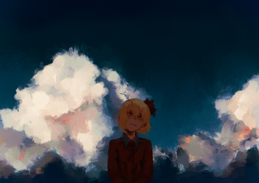 Safebooru - 1girl absurdres aki shizuha blonde hair closed mouth clouds cloudy sky collared ...