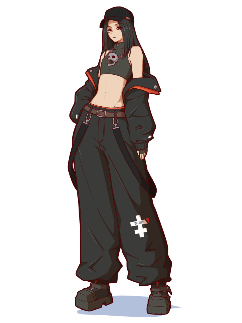 Safebooru - 1other alternate costume androgynous baggy pants bare shoulders baseball cap belt ...