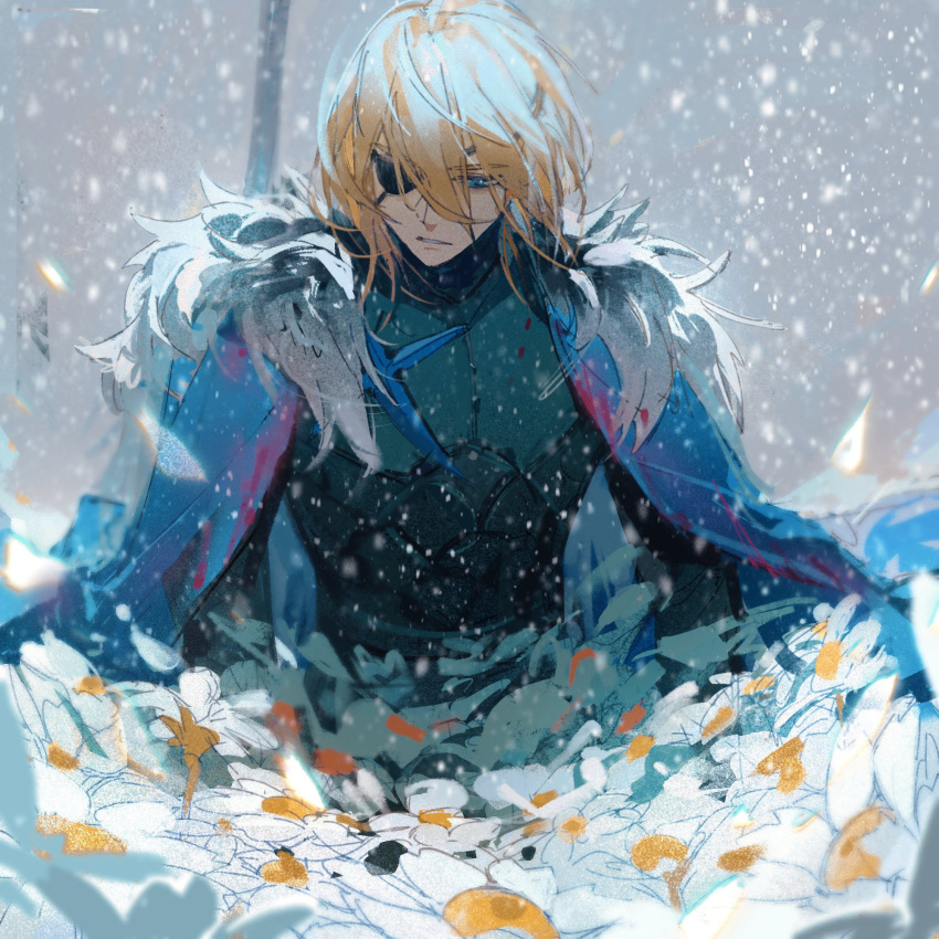Safebooru - 1boy armor black armor blonde hair blue cape blue eyes breastplate cape chinese ...