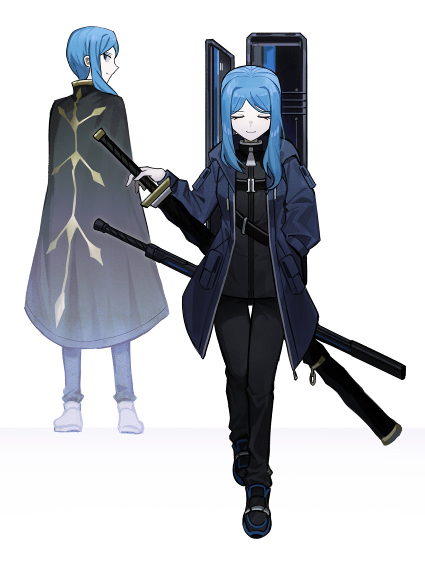 Safebooru - 1girl absurdres asdf1211950 bari (project moon) black cape black jacket black pants ...