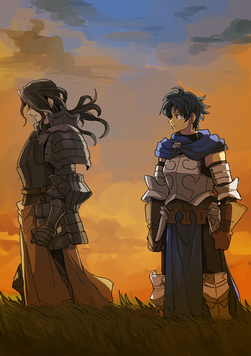 Safebooru - 2boys alain (unicorn overlord) armor bare shoulders black ...