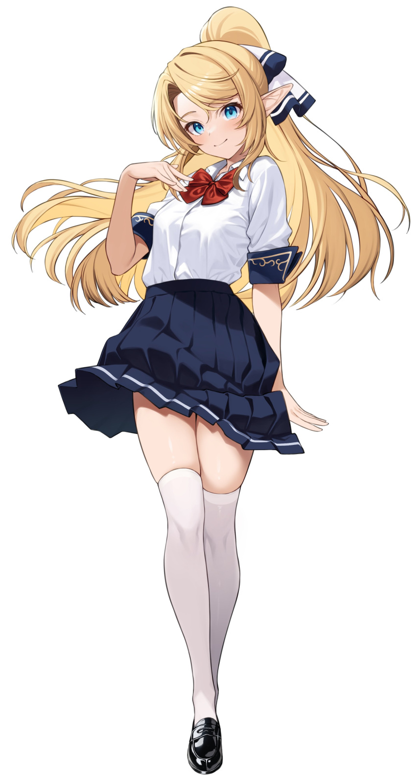 Safebooru - 1girl absurdres arm at side black footwear blonde hair blue ...