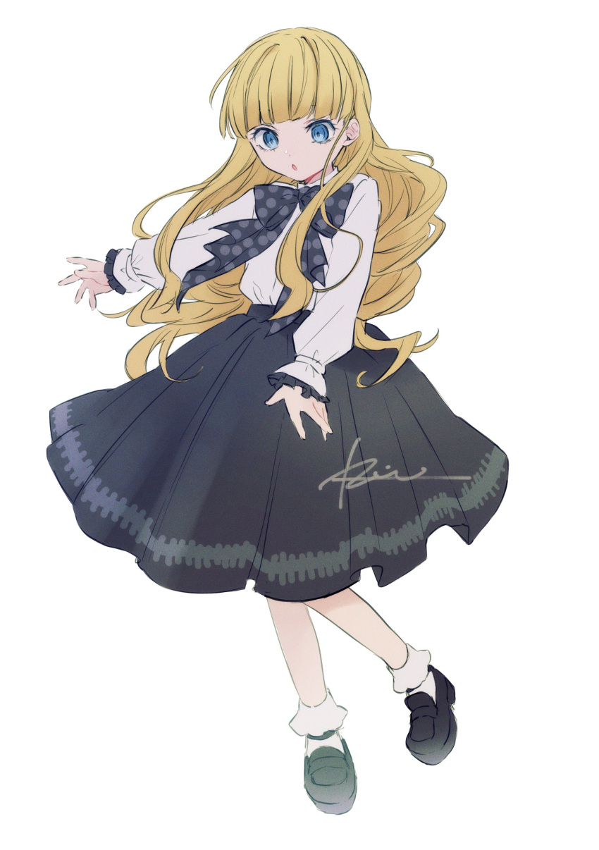 Safebooru - 1girl :o absurdres black footwear black skirt blonde hair blue eyes blunt bangs bow ...