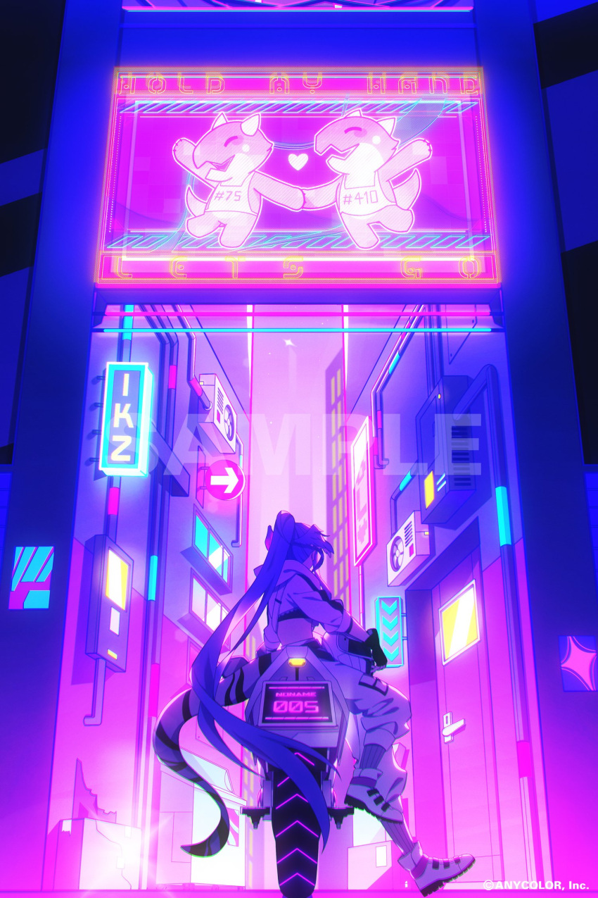 Safebooru - 1girl arrow (symbol) black gloves building city copyright ...