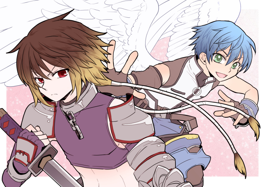 Safebooru - 2boys albel nox armor ask rui blonde hair blue hair brown ...