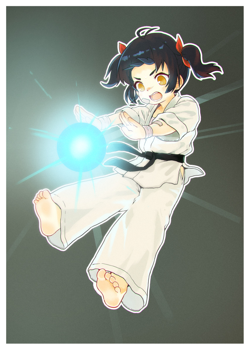Safebooru - 1girl absurdres barefoot belt black belt black hair border casting spell chinese ...