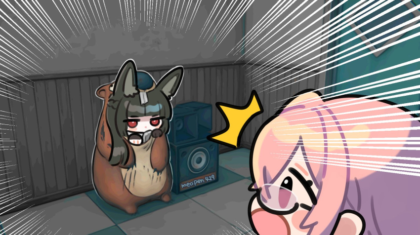 Safebooru - 2girls animal ear fluff animal ears blunt bangs blush chibi door english commentary ...