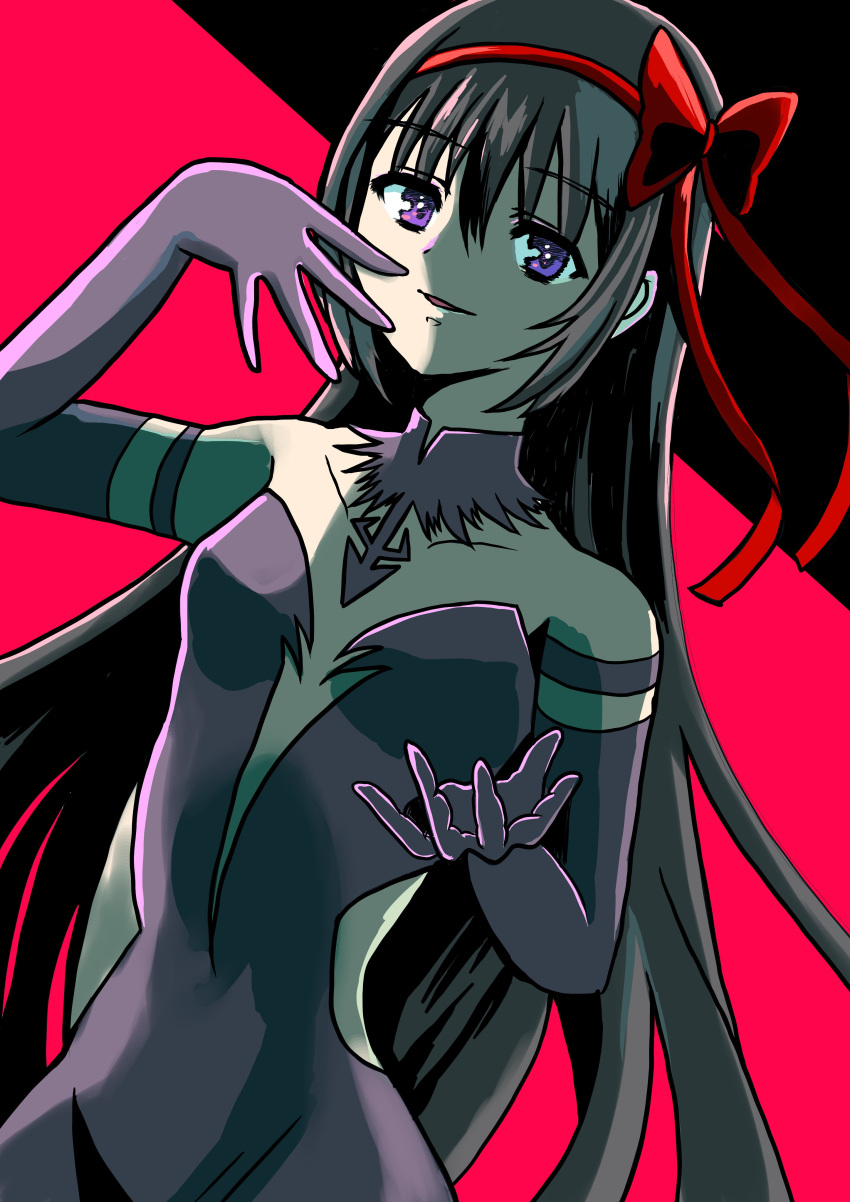 Safebooru - 1girl absurdres akemi homura akuma homura beckoning black hair hand on own face ...