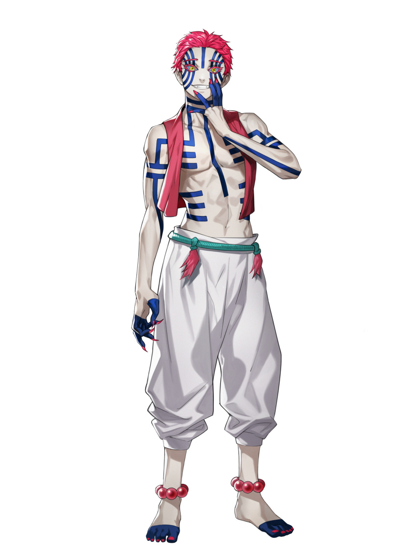 Safebooru - 1boy absurdres akaza (kimetsu no yaiba) anklet arm at side ...