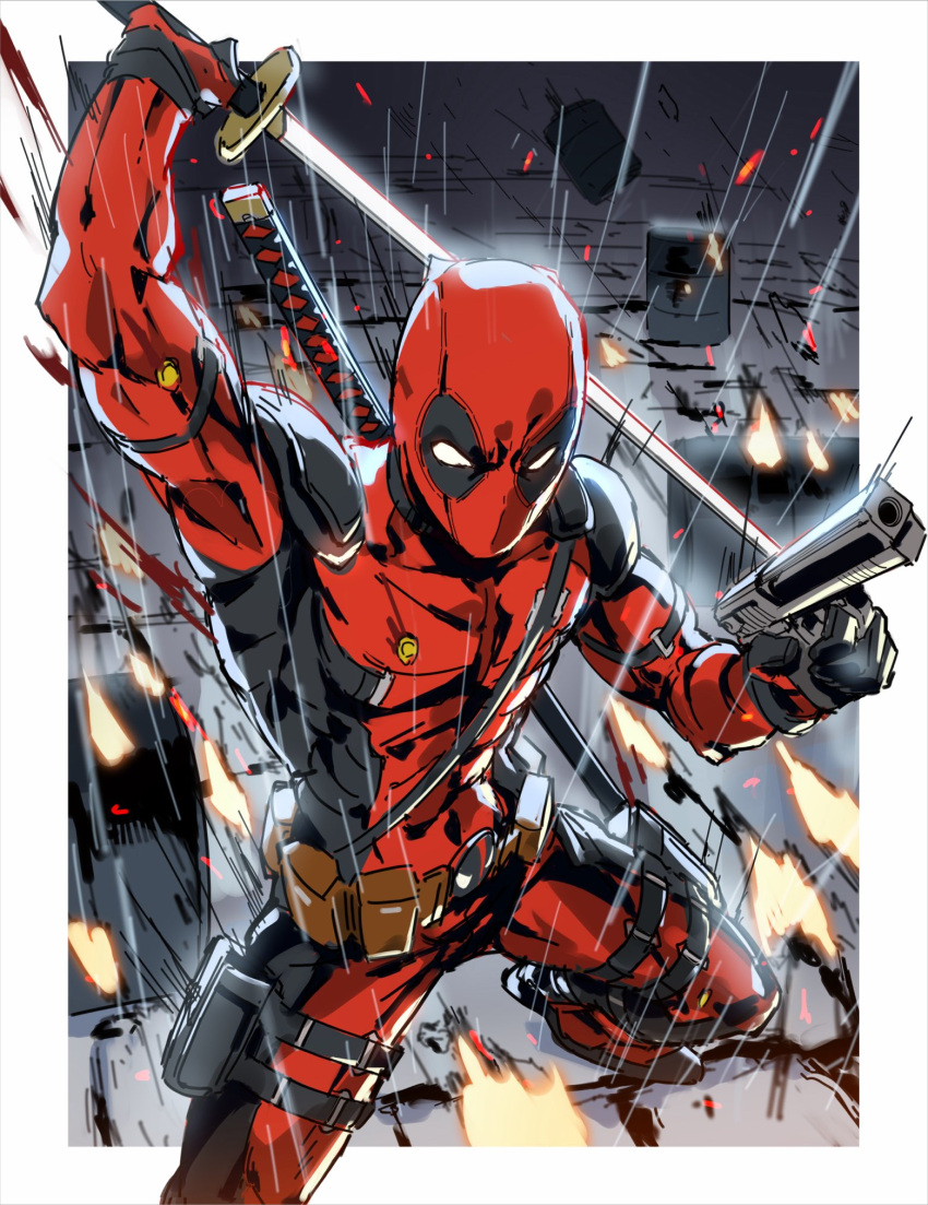 Safebooru - 1boy arm up belt bodysuit deadpool deadpool (series) drum ...