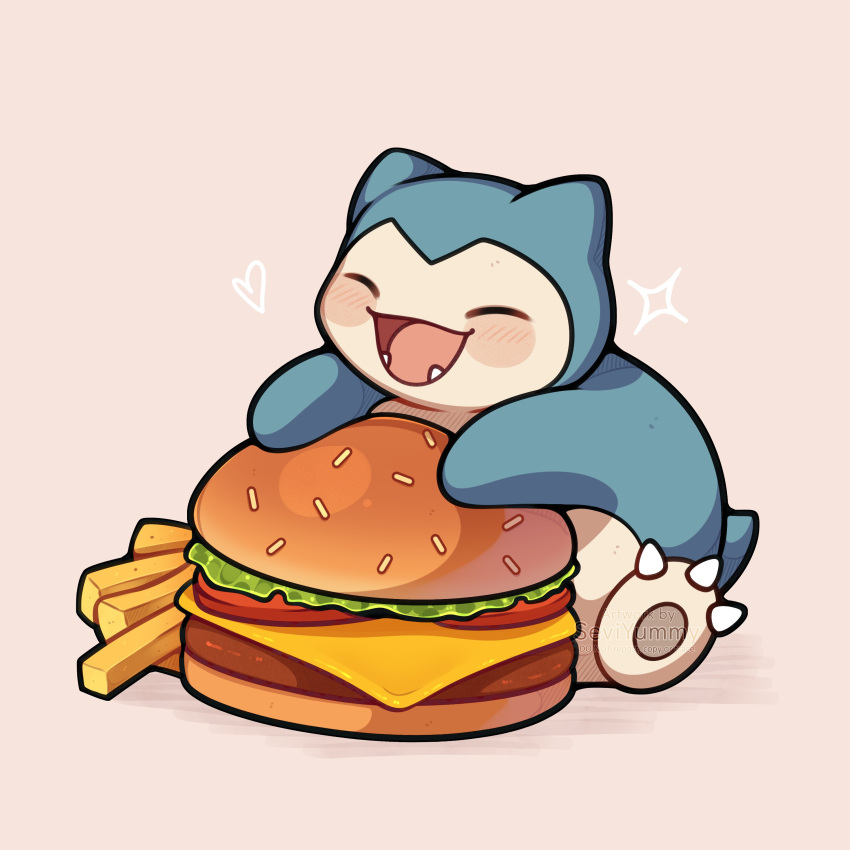 Safebooru - absurdres burger claws closed eyes fangs food french fries ...
