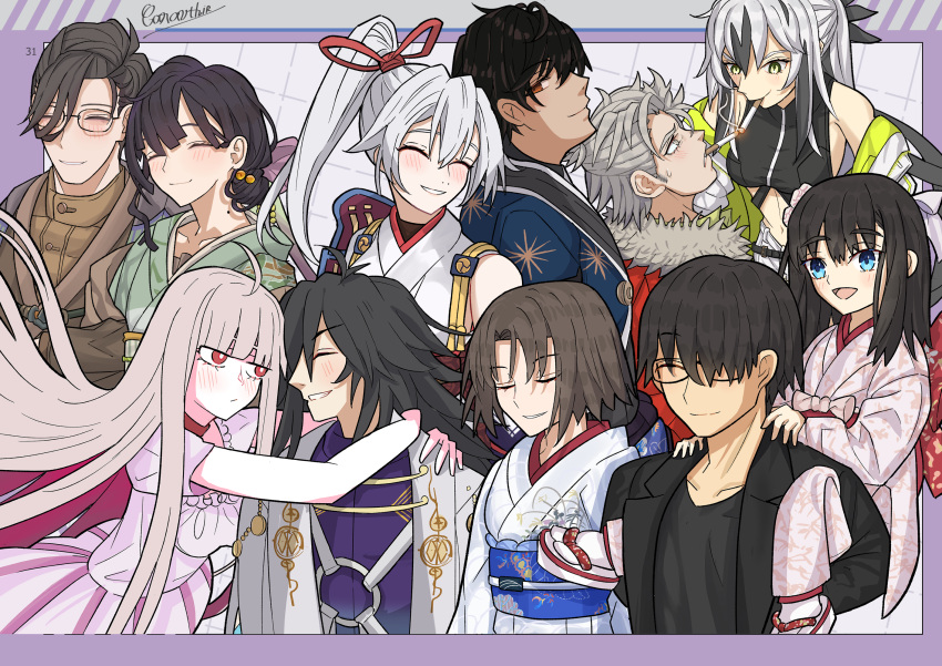 Safebooru - 6+boys 6+girls bare shoulders black hair black shirt blush ...