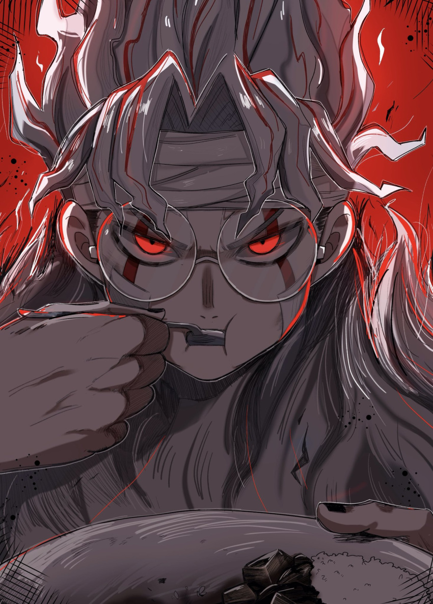 Safebooru - 1boy bandages black nails chacha c0715 dandadan eating ...