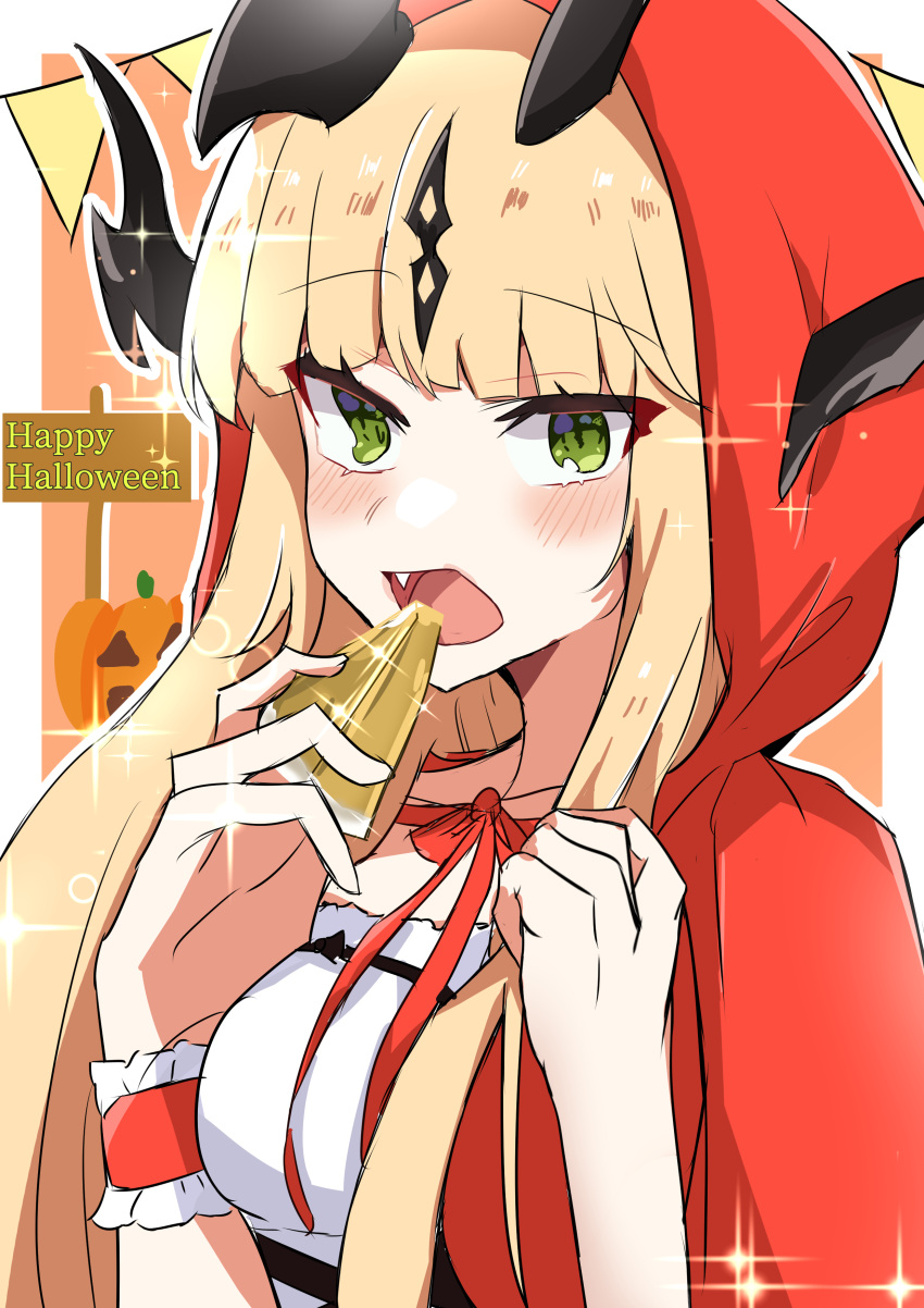 Safebooru - 1girl absurdres akabeko123 arknights black horns blonde hair capelet cosplay dragon ...