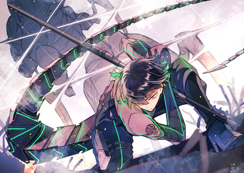 Safebooru - 1boy armor black hair gloves highres holding holding sword ...