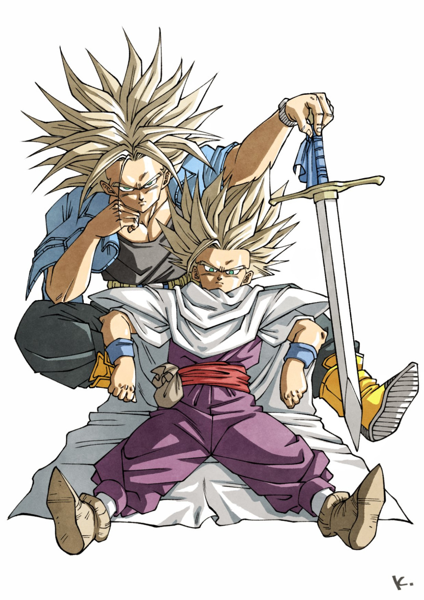 Safebooru - 2boys black pants black shirt blonde hair blue jacket cape ...