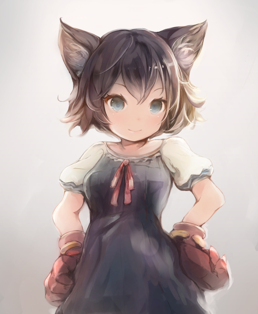Safebooru - 1girl animal ears black dress black hair blue eyes cat ears dress gloves gradient ...