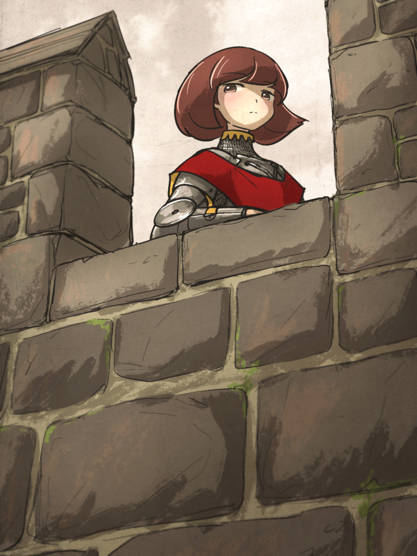 Safebooru - 1girl armor brick wall brown eyes brown hair chainmail ...