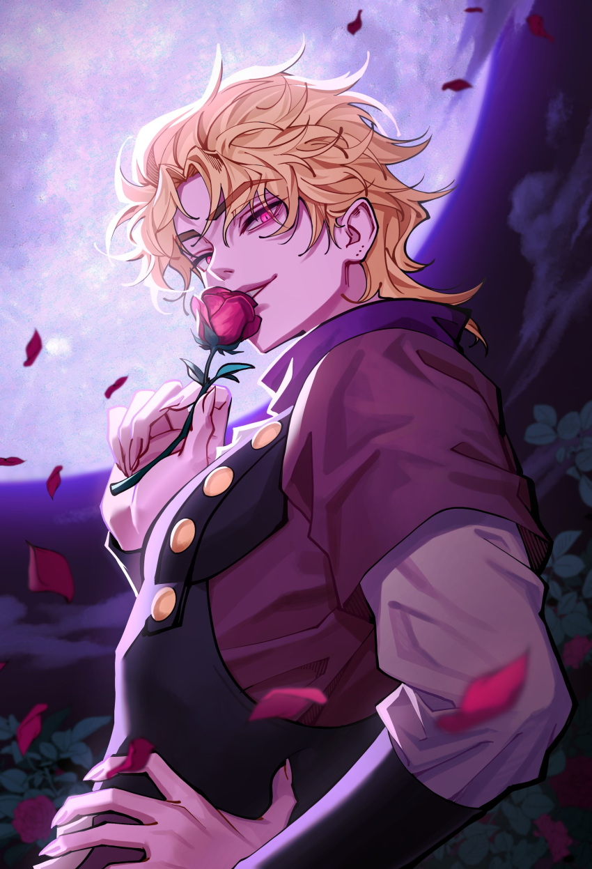 Safebooru - 1boy absurdres androgynous bishounen blonde hair dio brando fingernails flower ...