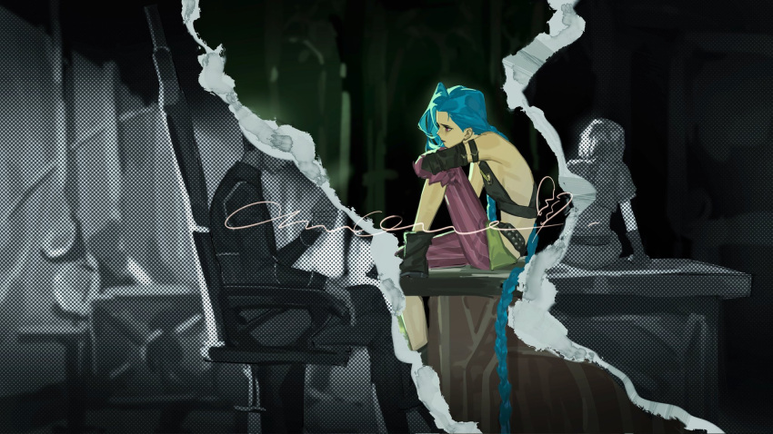 Safebooru - arcane: league of legends arcane jinx blue hair braid broken heart chunqueeeee crop ...