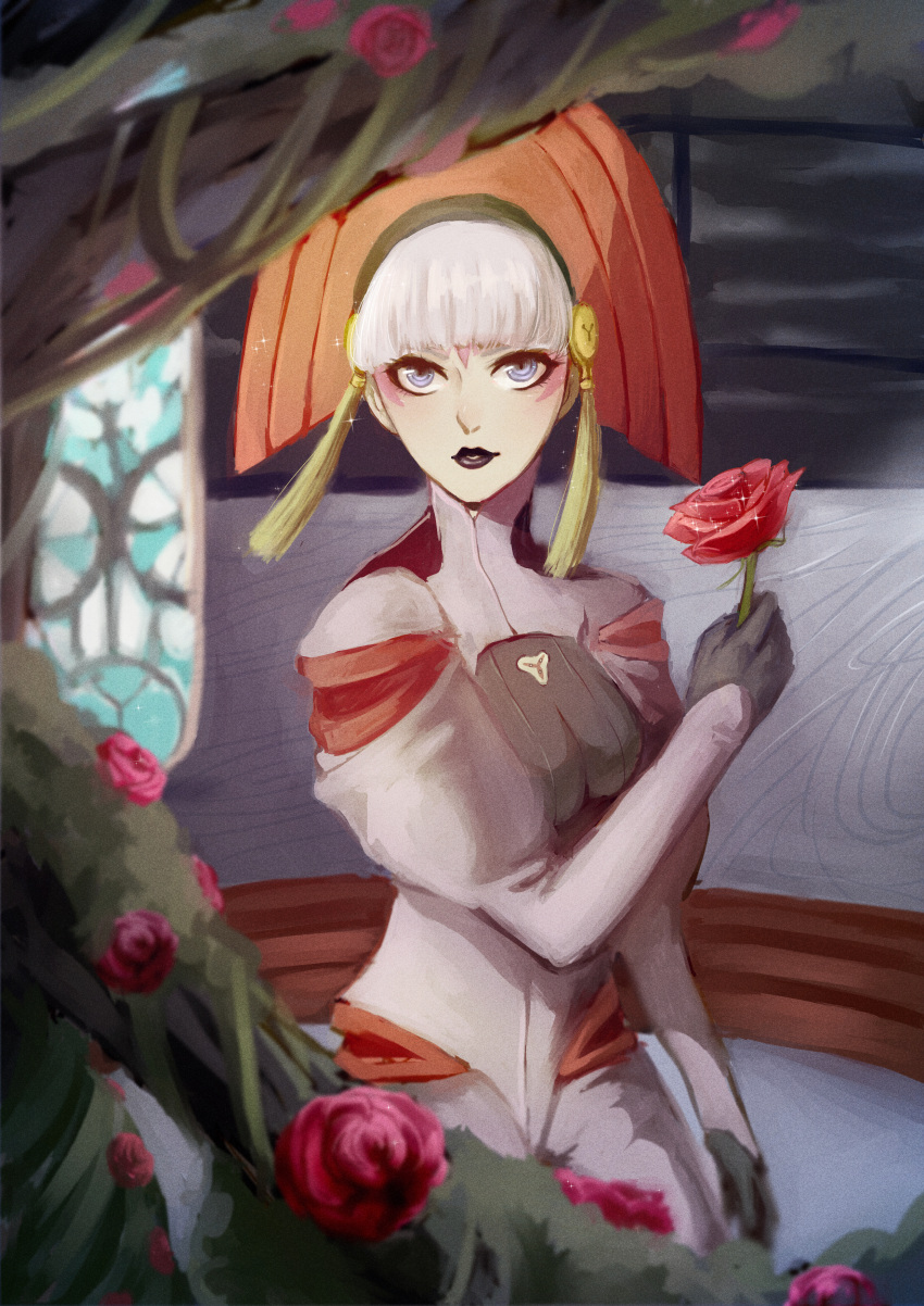 Safebooru - 1girl absurdres black lips blue eyes blunt bangs bodysuit breasts delphine eraclea ...