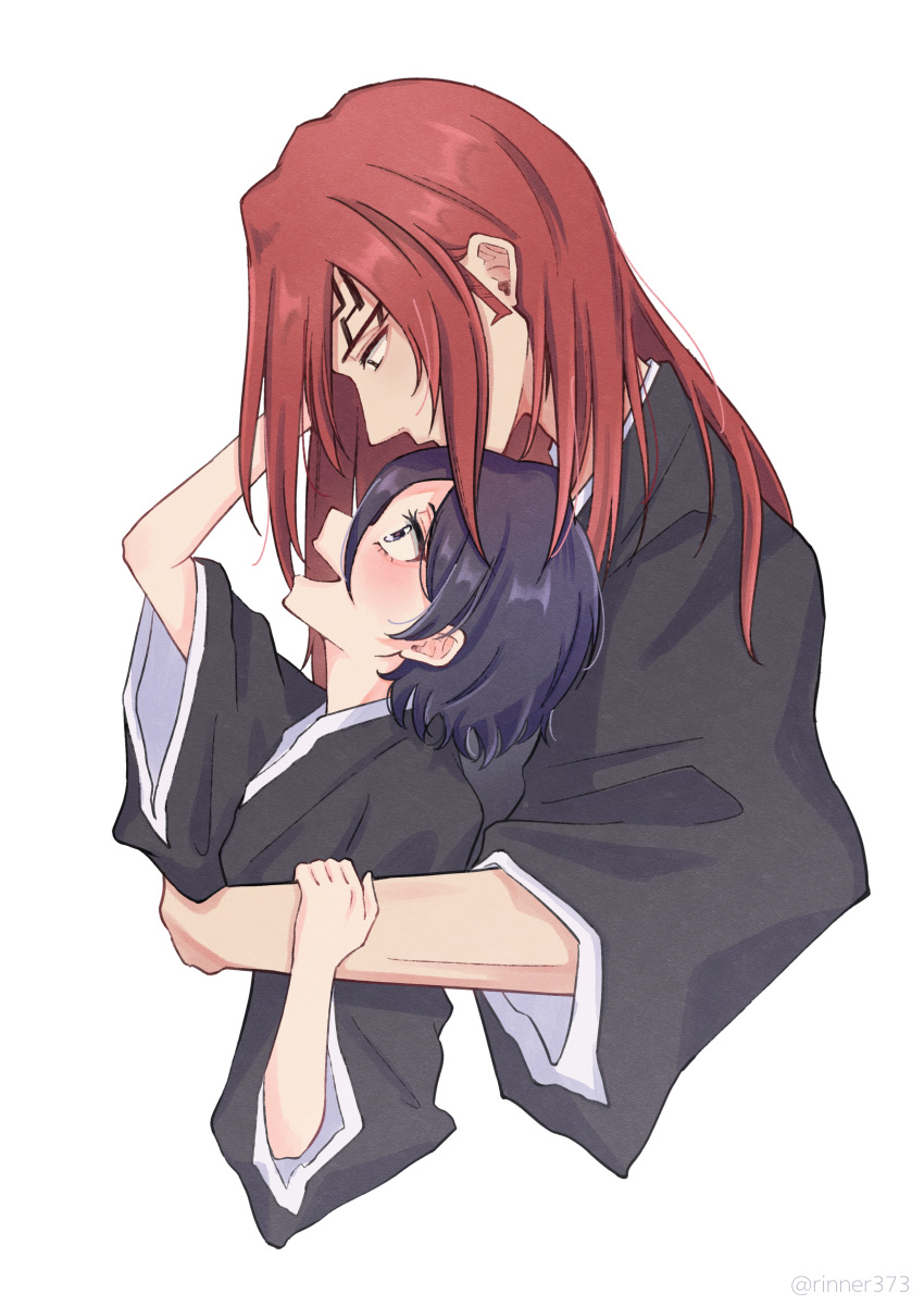 Safebooru - 1boy 1girl abarai renji absurdres arm up black hair black ...