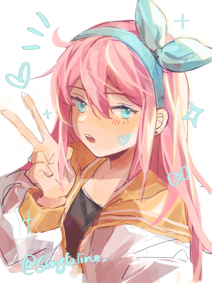 Safebooru - 1girl aqua eyes aqua hairband aubrey (faraway) (omori) aubrey (omori) black shirt ...