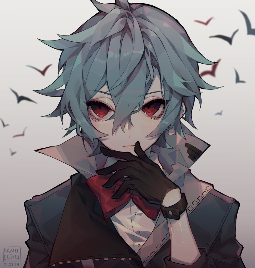 Safebooru - 1boy artist name asymmetrical clothes bishounen black coat black gloves blue hair ...