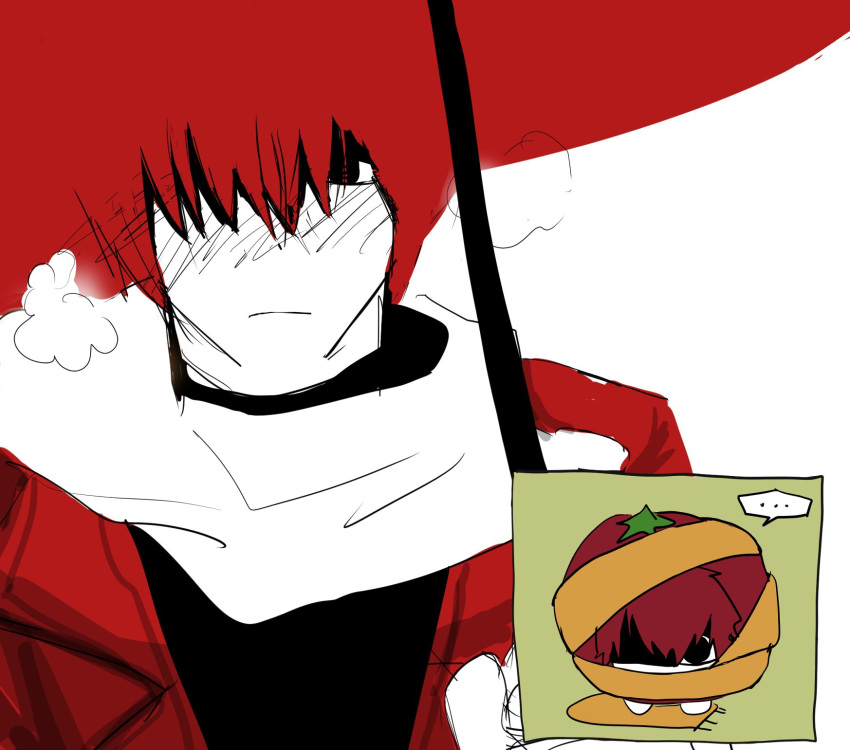 Safebooru - 1boy black eyes breath coat gxxgxx771 hair over one eye highres holding holding ...