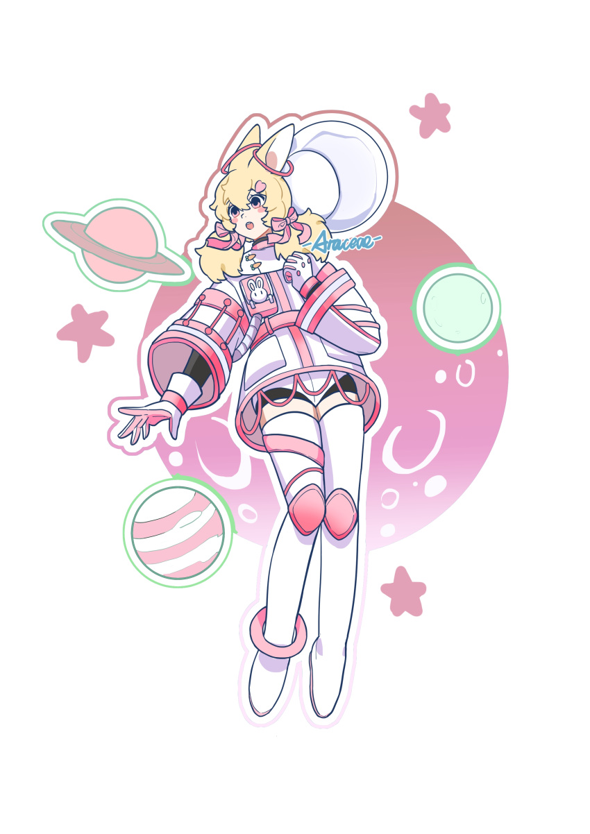 Safebooru - 1girl absurdres animal ears anklet artist name astronaut blonde hair boots bow empty ...