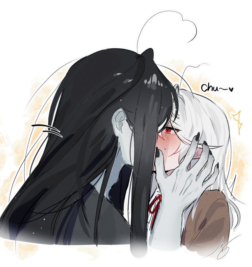 Safebooru - 1boy 1girl ahoge black hair black kimono black nails blood blood on face blush brown ...