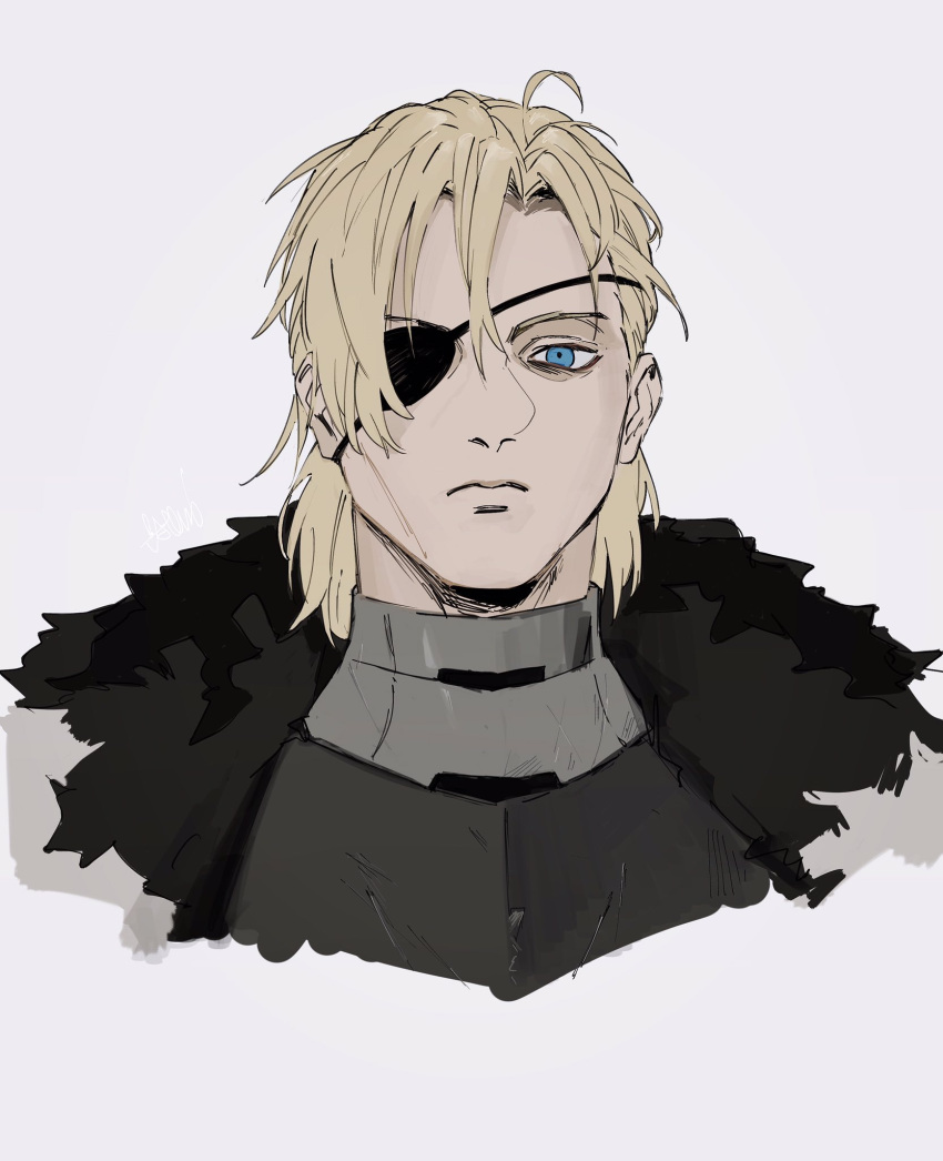 Safebooru - 1boy armor bags under eyes black armor black fur blonde hair blue eyes breastplate ...