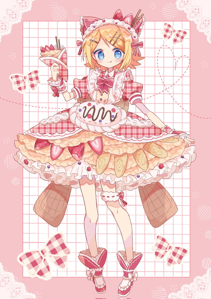 Safebooru - 1girl alternate costume apron blonde hair blue eyes blush border bow crepe dress ...