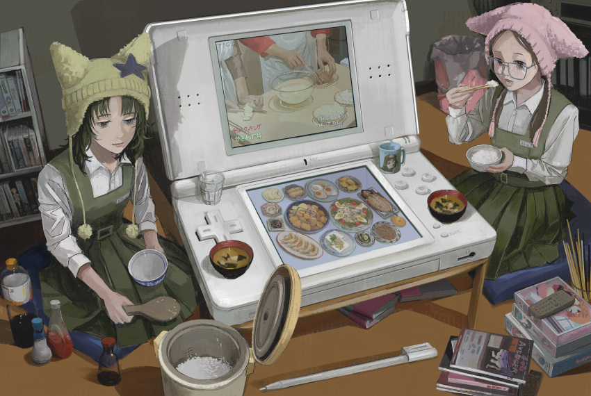 Safebooru - 2girls absurdres brown hair chopsticks closed mouth ...