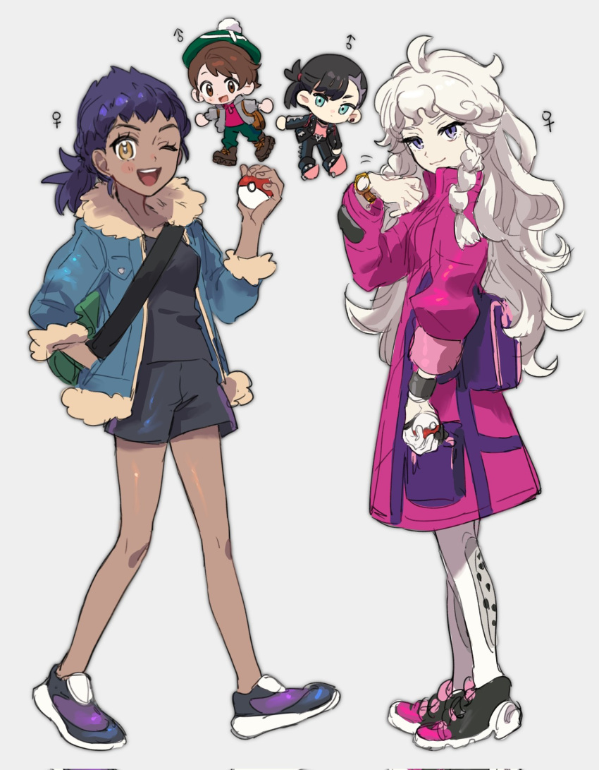 Safebooru - 2boys 2girls ahoge asymmetrical bangs bag bede (pokemon ...
