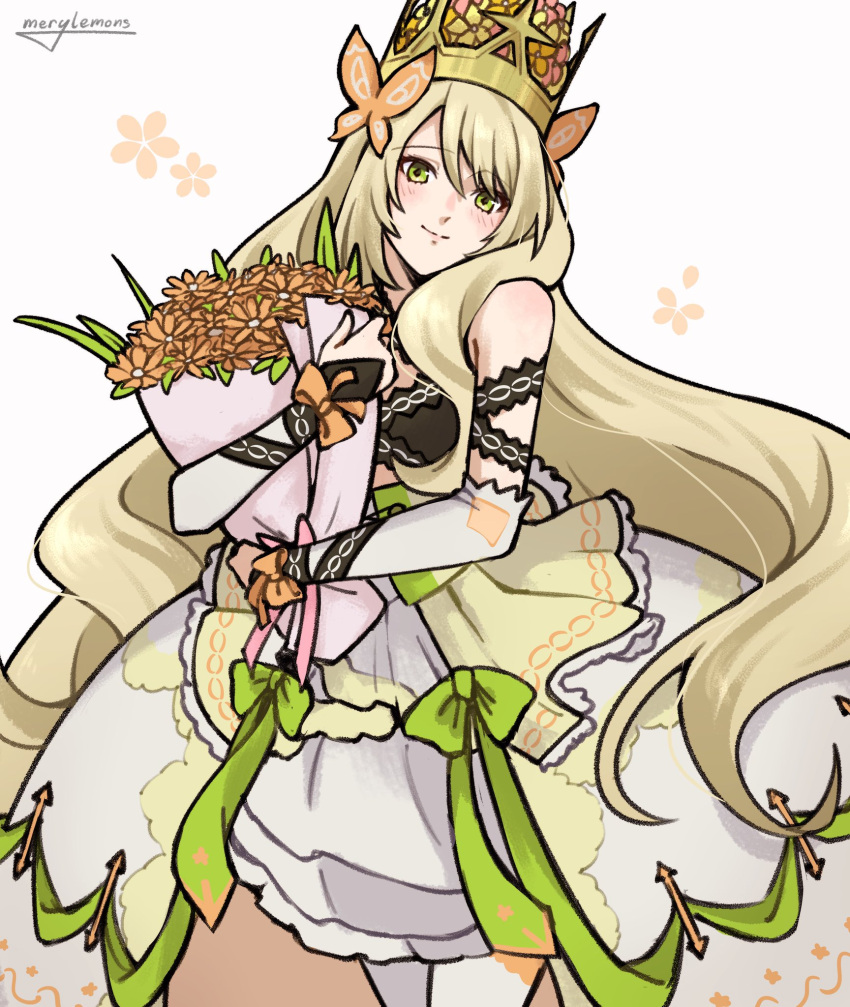 Safebooru - 1girl bare shoulders blonde hair bouquet bow butterfly hair ...