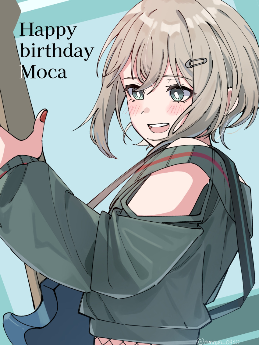 Safebooru - 1girl aoba moca bang dream! blue background blue eyes blush clothing cutout ...