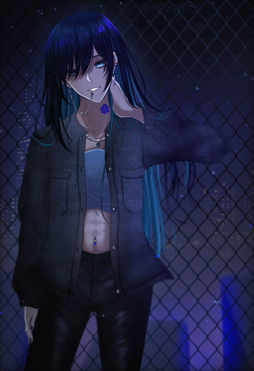 Safebooru - 1girl ado (utaite) blue eyes blue hair blue nails chain ...
