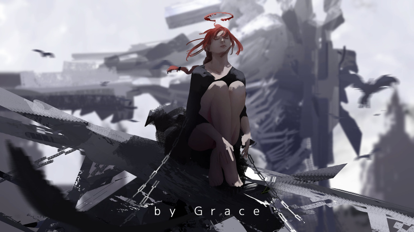 Safebooru - 1girl absurdres artist name black dress blood blood halo braid chain chainsaw man ...